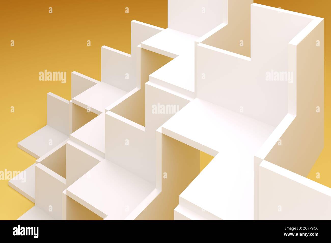 Abstract White Geometric Installation Over Yellow Background Parametric Structure Pattern 3d