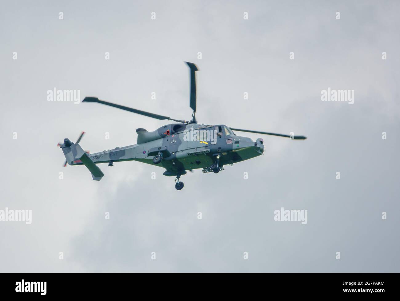 British army AgustaWestland AW159 Wildcat AH1 helicopter flying over ...