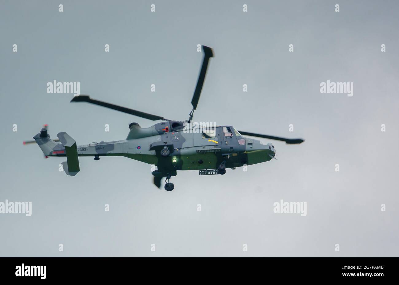 British army AgustaWestland AW159 Wildcat AH1 helicopter flying over ...