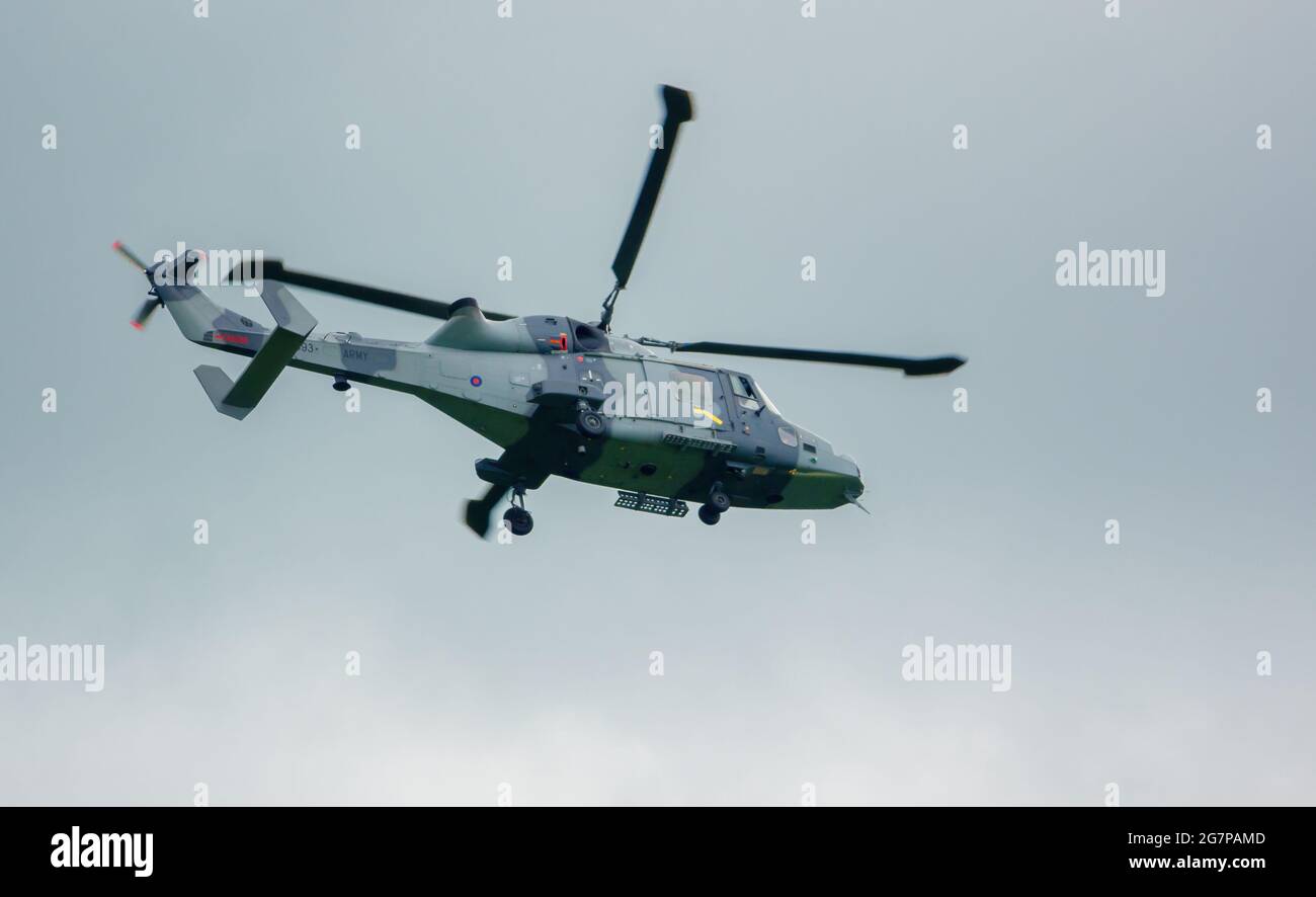 British army AgustaWestland AW159 Wildcat AH1 helicopter flying over ...