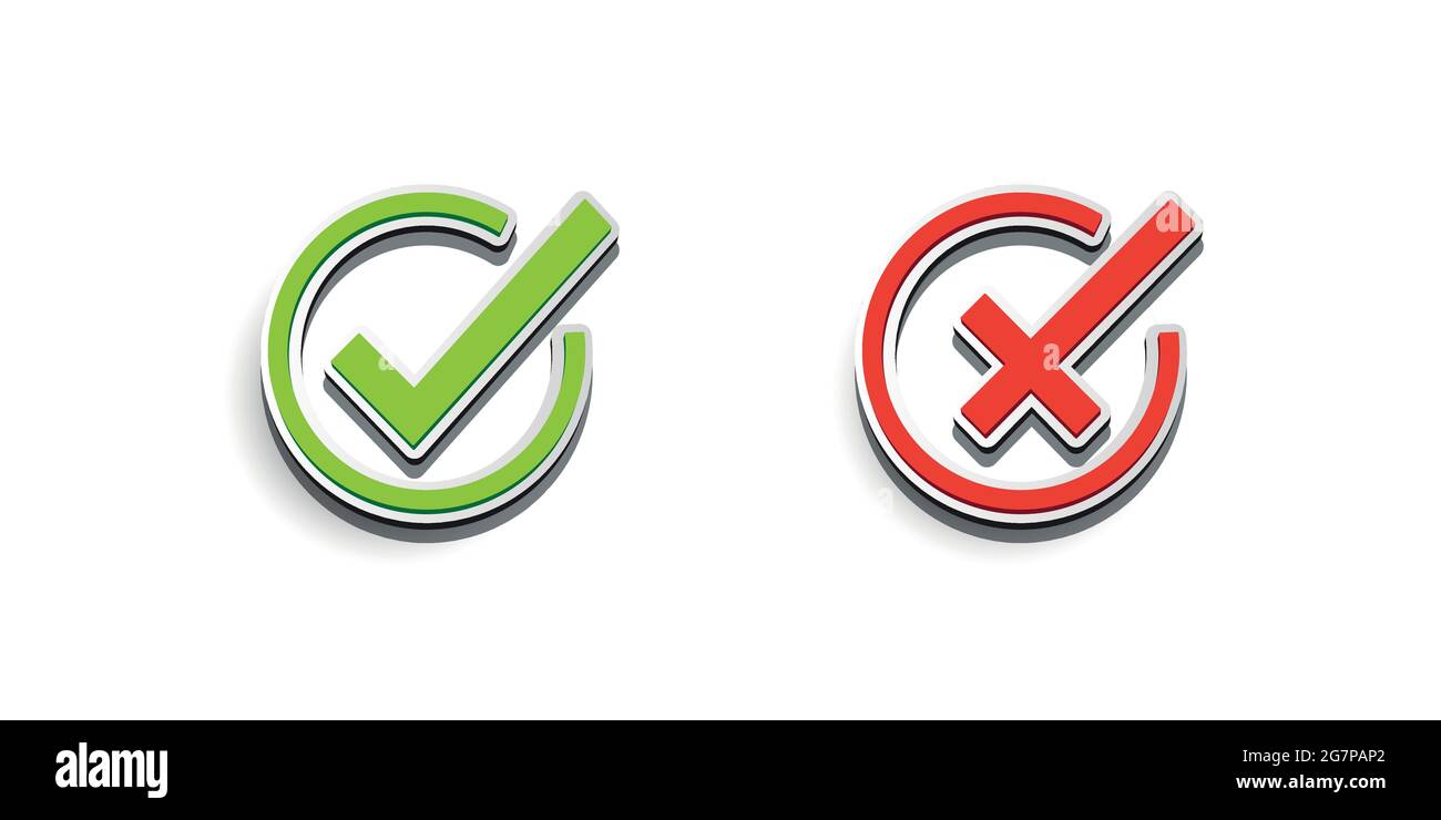 Green checkmark and red cross icon. symbol of approved and reject. eps ...