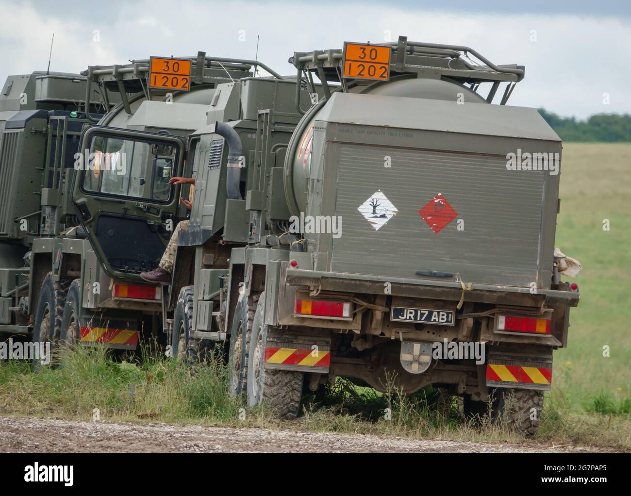 British army M.A.N. unit support tanker on exercise, Salisbury Plain ...