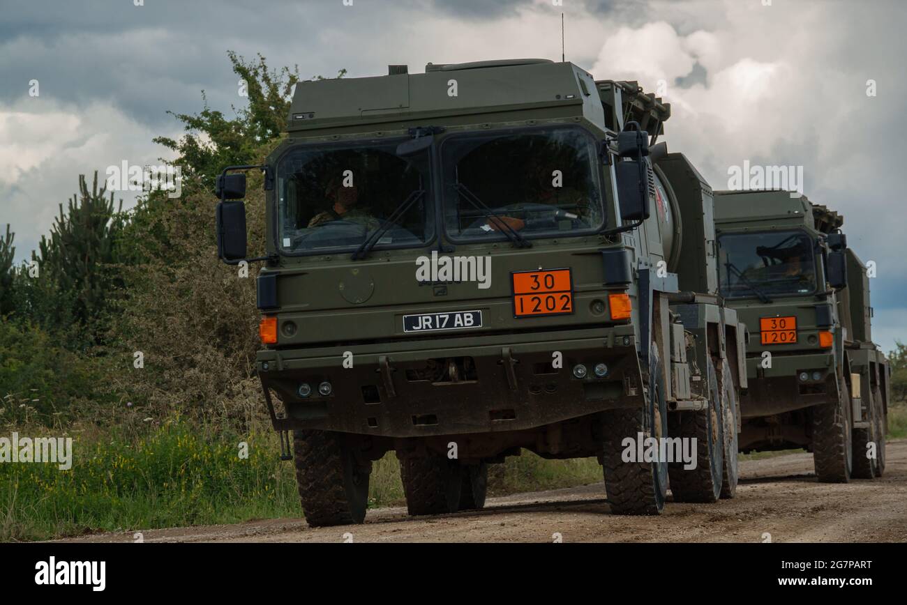 British army M.A.N. unit support tanker on exercise, Salisbury Plain ...
