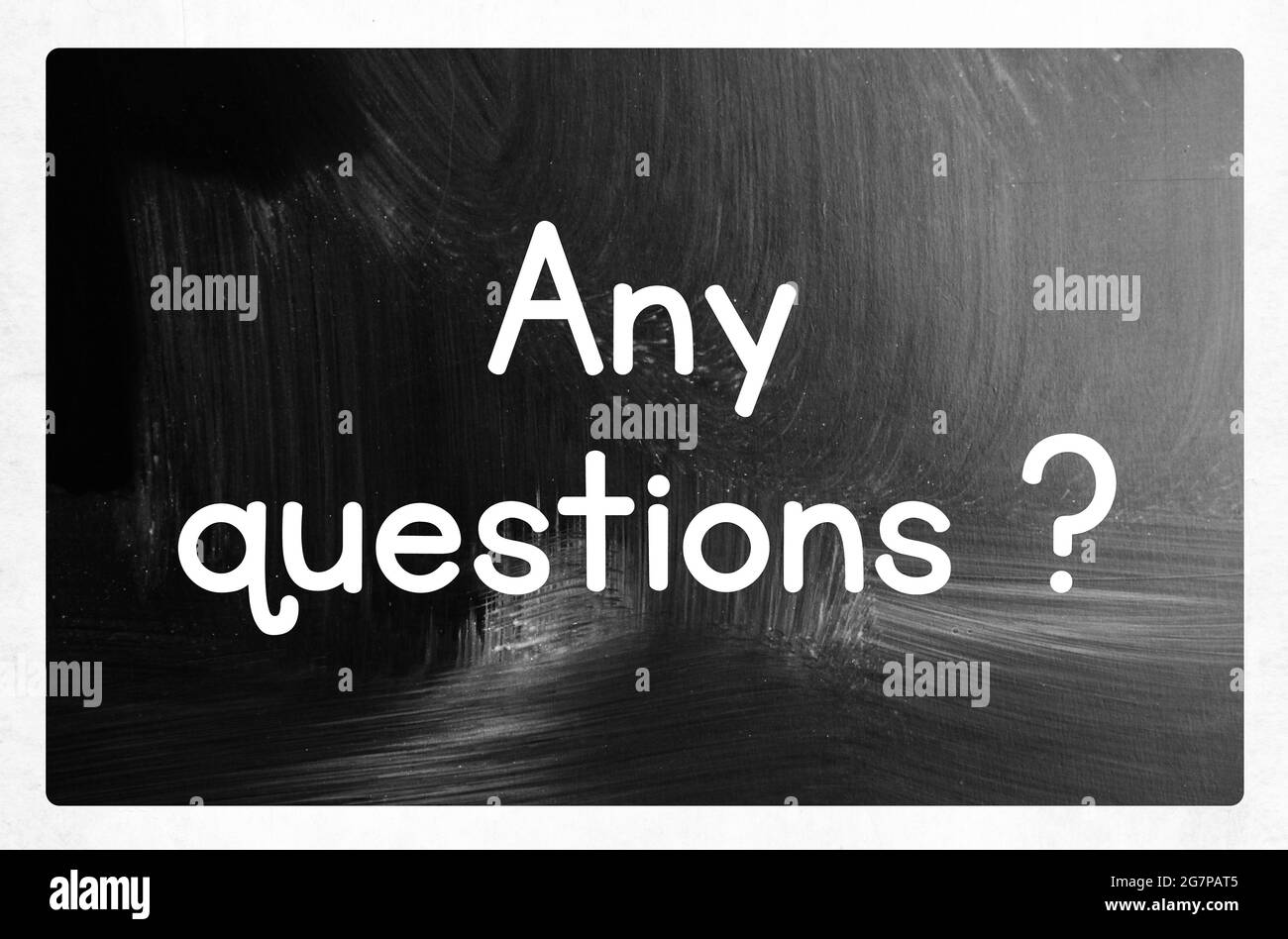 Grayscale illustration with the phrase "Any questions" on the ...