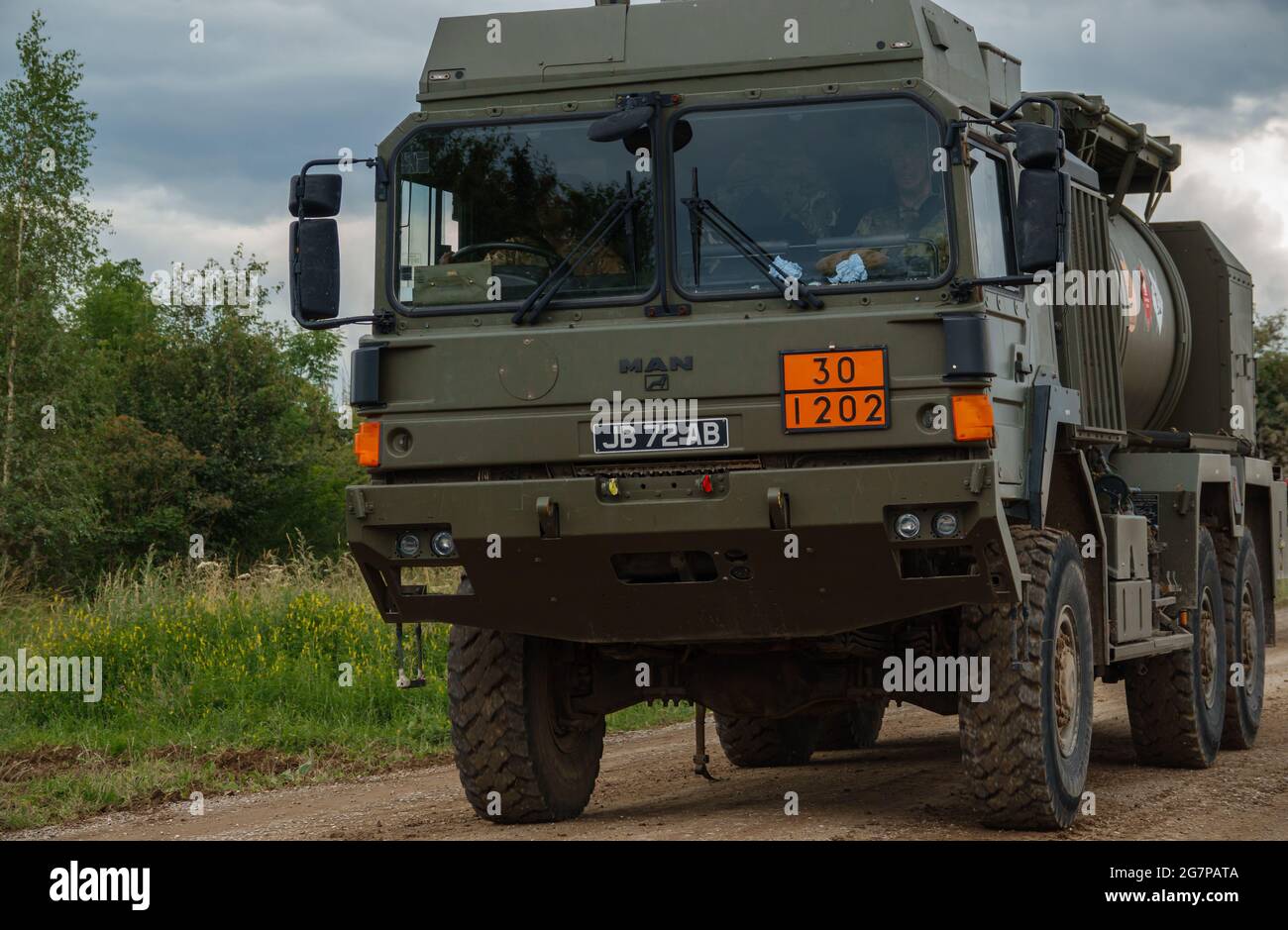 British army M.A.N. unit support tanker on exercise, Salisbury Plain ...