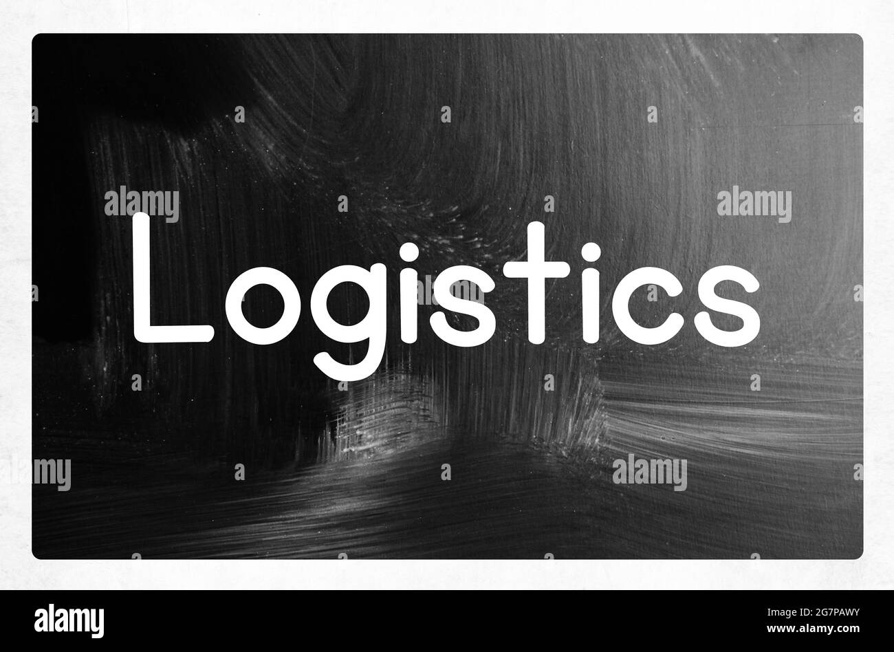 Grayscale illustration with the word "Logistics" on the blackboard ...