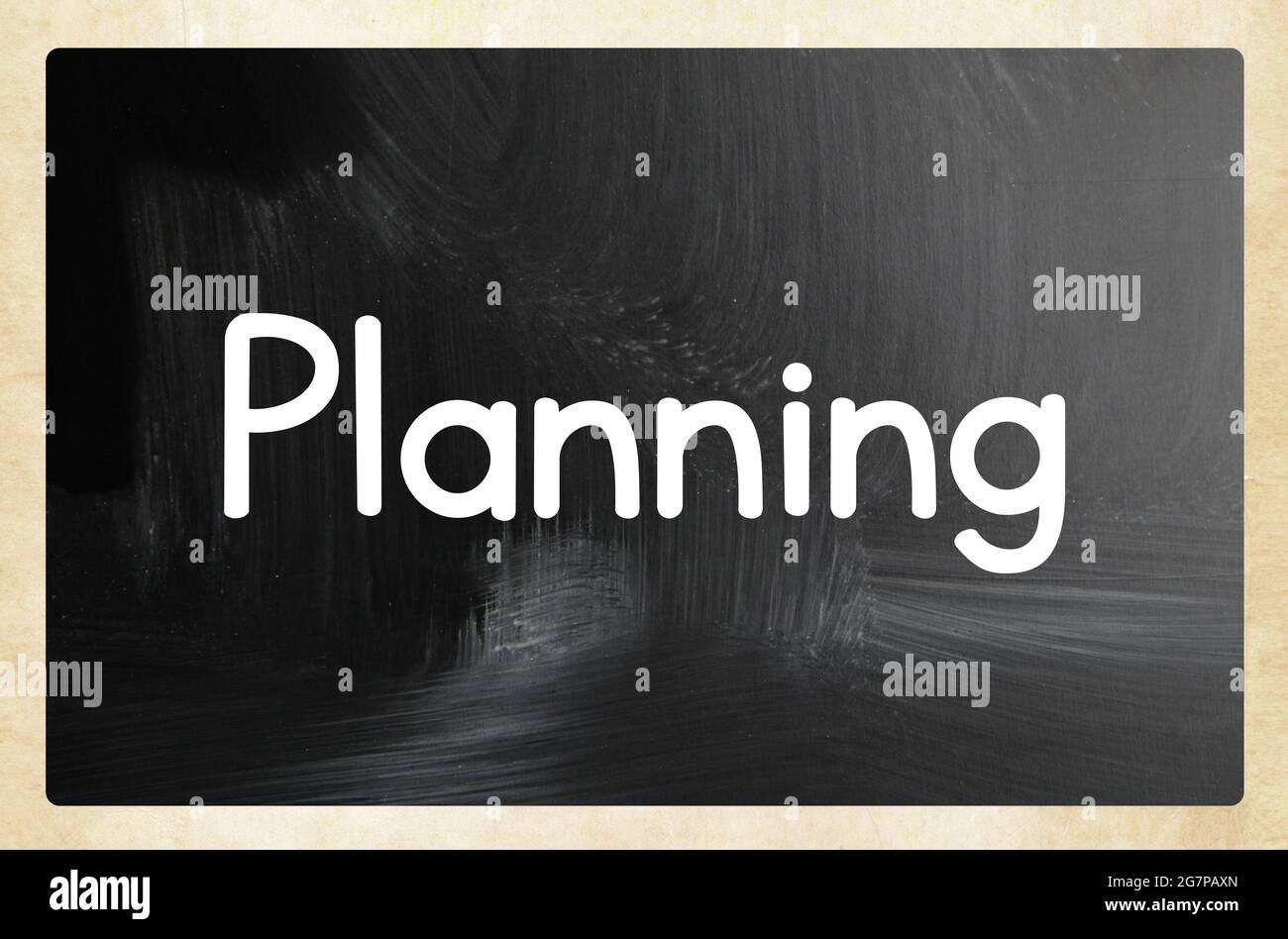 Grayscale illustration with the word "Planning" on the blackboard Stock ...