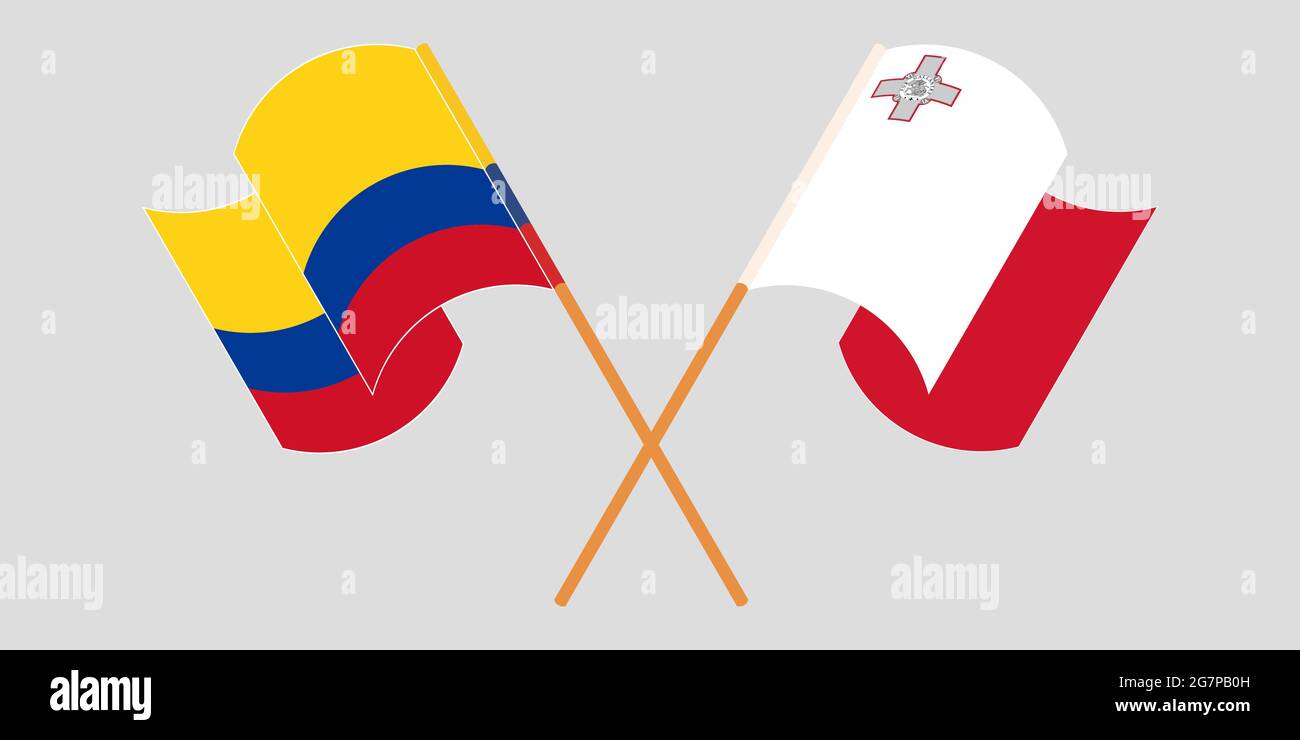 Crossed and waving flags of Malta and Colombia. Vector illustration ...