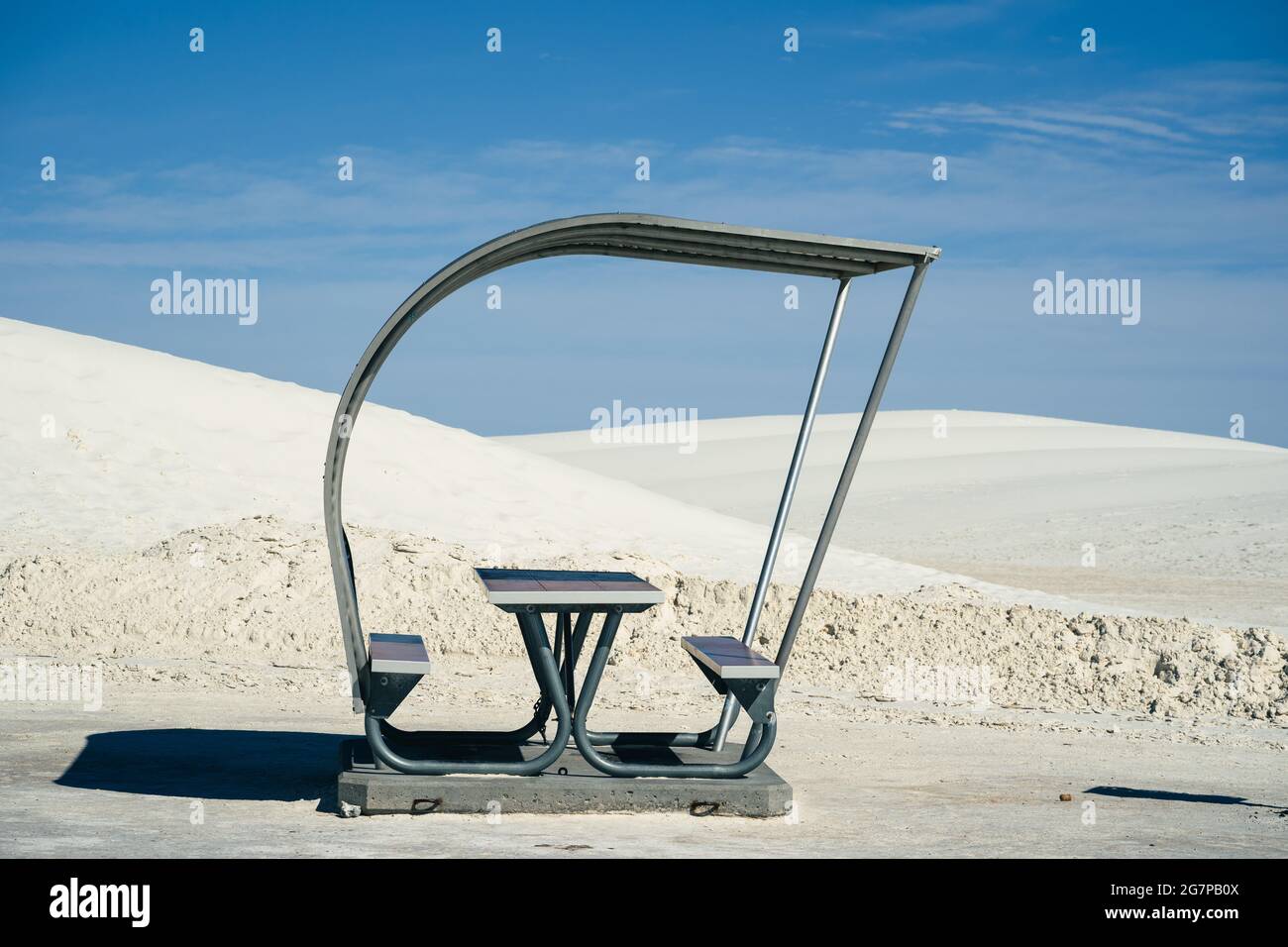 Retro style picnic rest area tables and structures inside of White ...