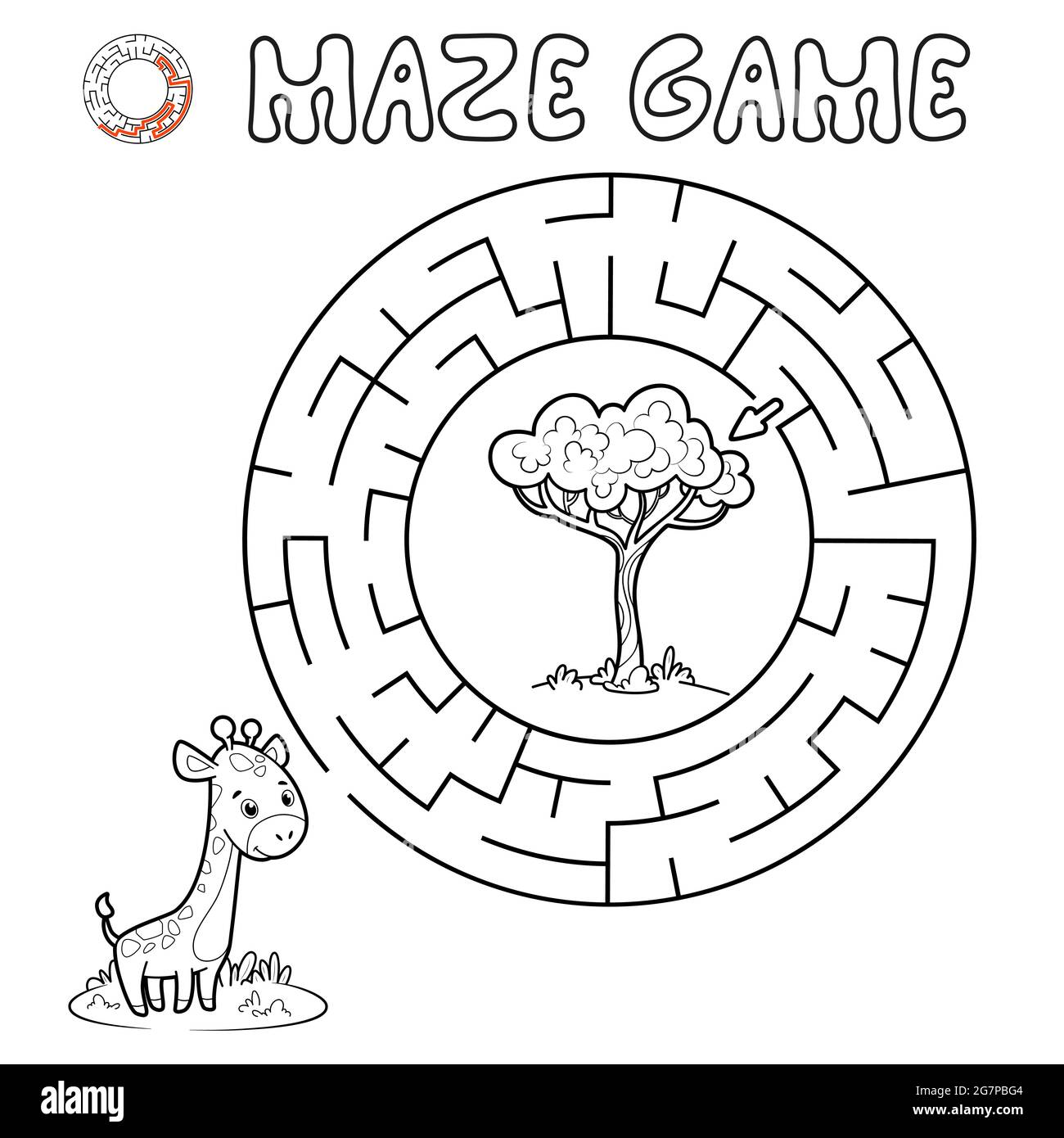 Maze puzzle game for children. Outline circle maze or labyrinth game ...