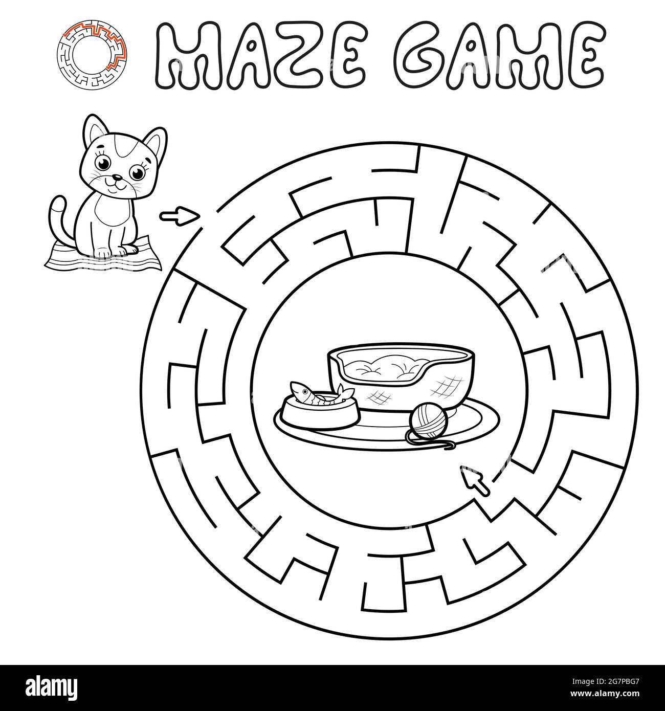 Maze puzzle game for children. Outline circle maze or labyrinth game ...