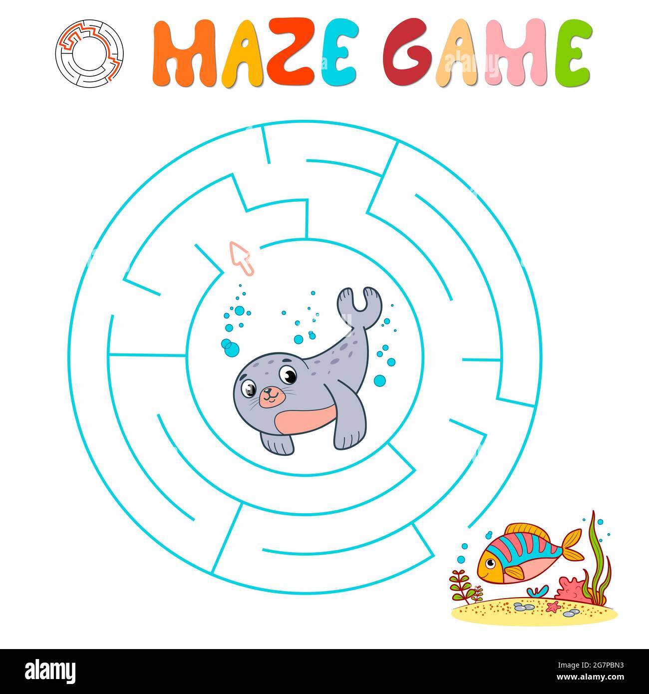 Maze puzzle game for children. Circle maze or labyrinth game with seal ...