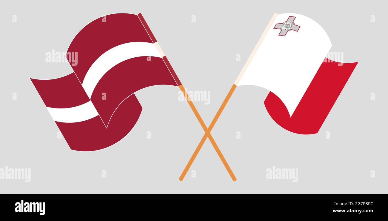Crossed and waving flags of Malta and Latvia. Vector illustration Stock ...