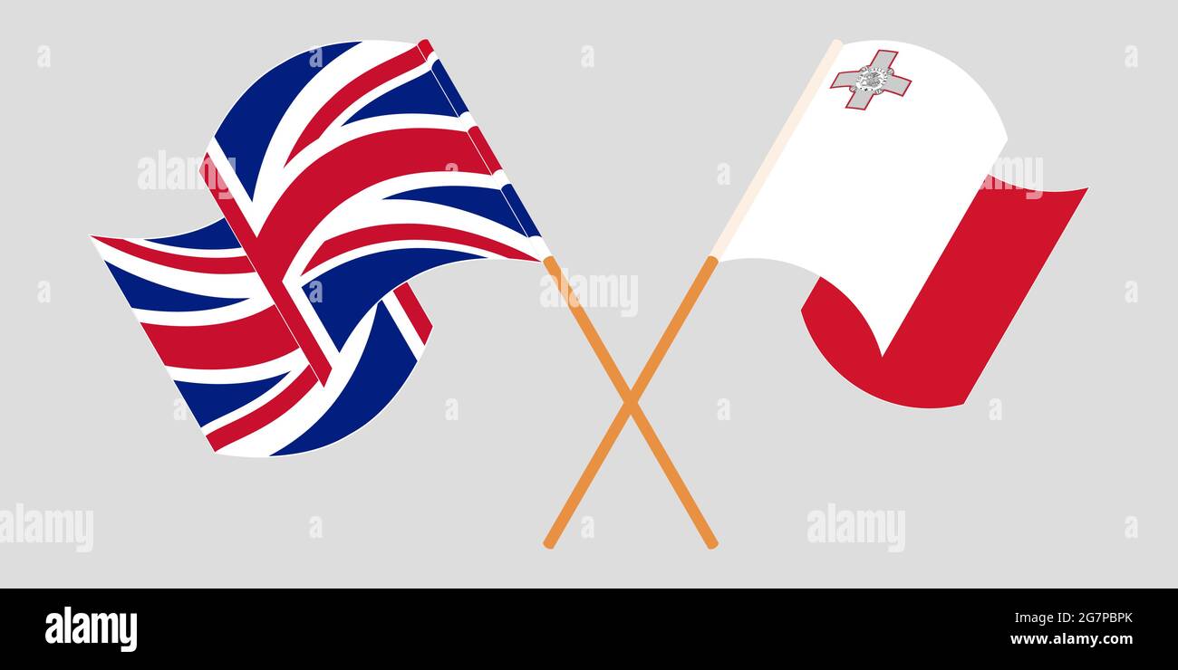 Crossed and waving flags of Malta and the UK. Vector illustration Stock ...