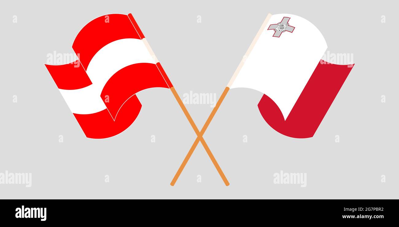 Crossed and waving flags of Malta and Austria. Vector illustration ...