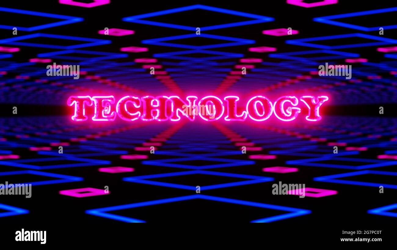 3D illustration graphics of the glowing with technology text between ...