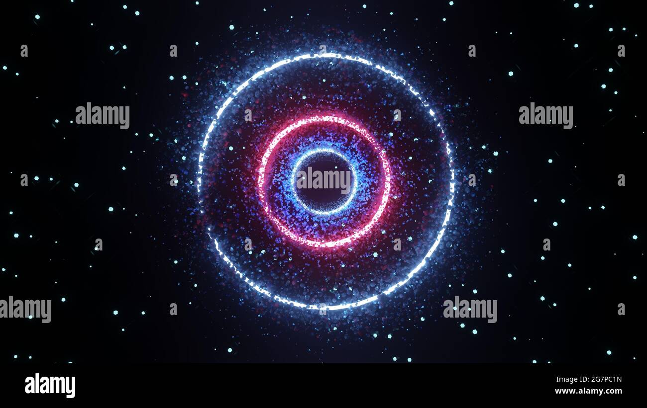 3D illustration graphics of abstract sci-fi neon circular structures ...