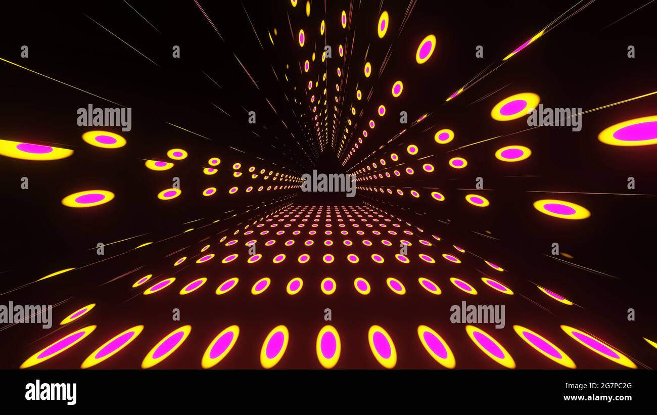 3d illustration seamless loop of yellow pink colors neon circular ...