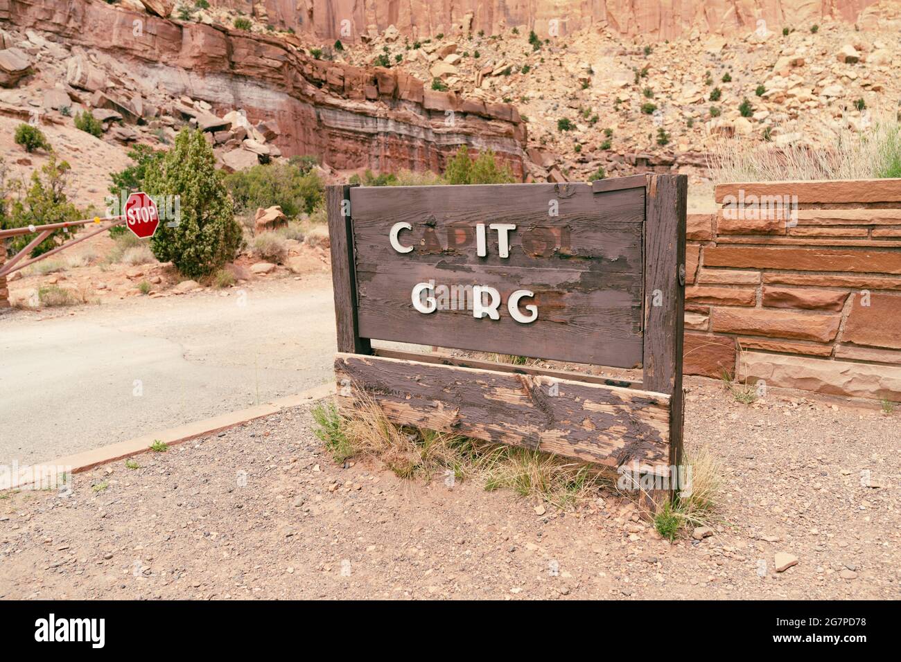 The sign for the Capitol Gorge area of Capitol Reef National Park. Sign ...