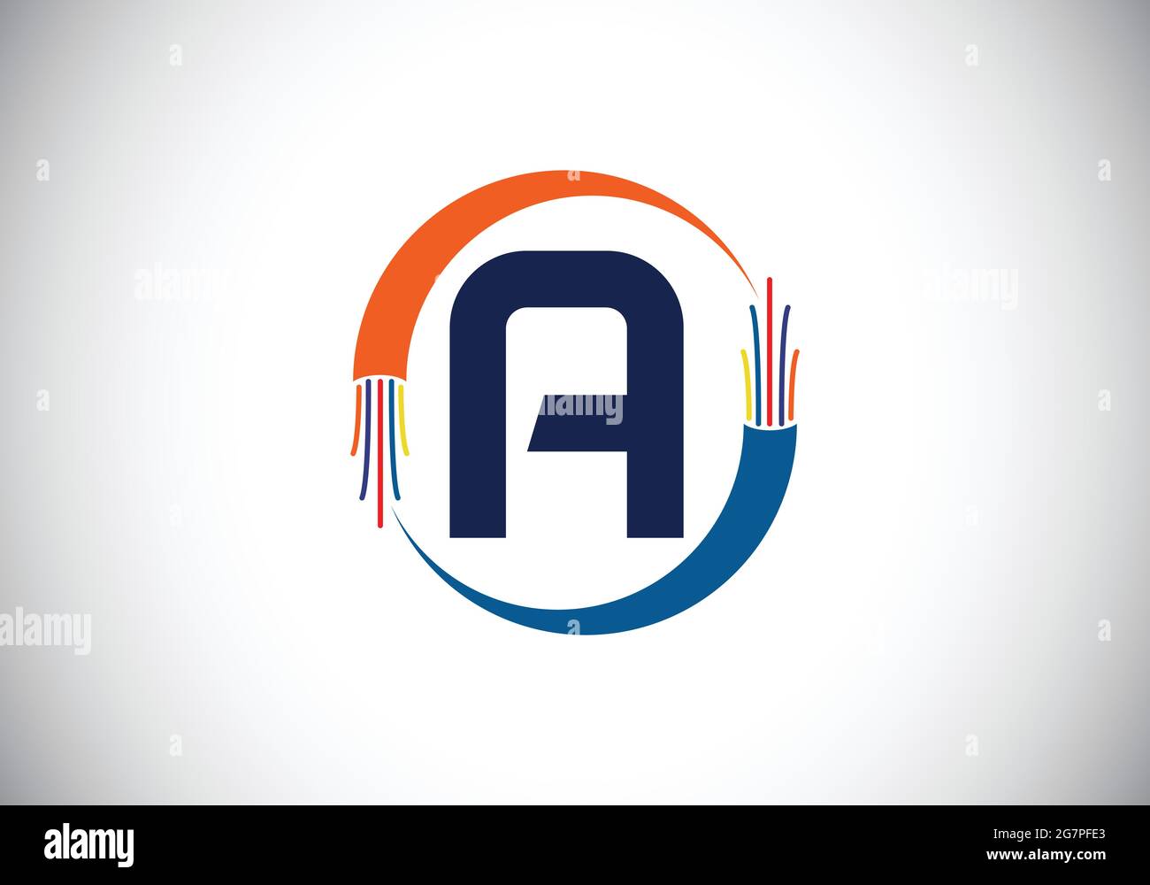 Initial A monogram letter alphabet with electric wire, optical fiber ...
