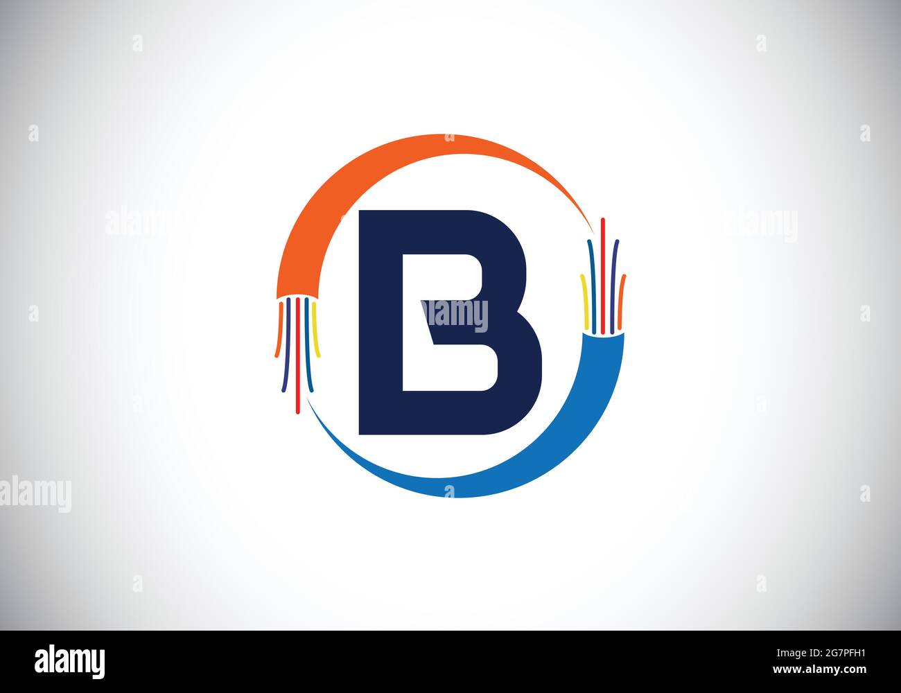 Initial B monogram letter alphabet with electric wire, optical fiber ...