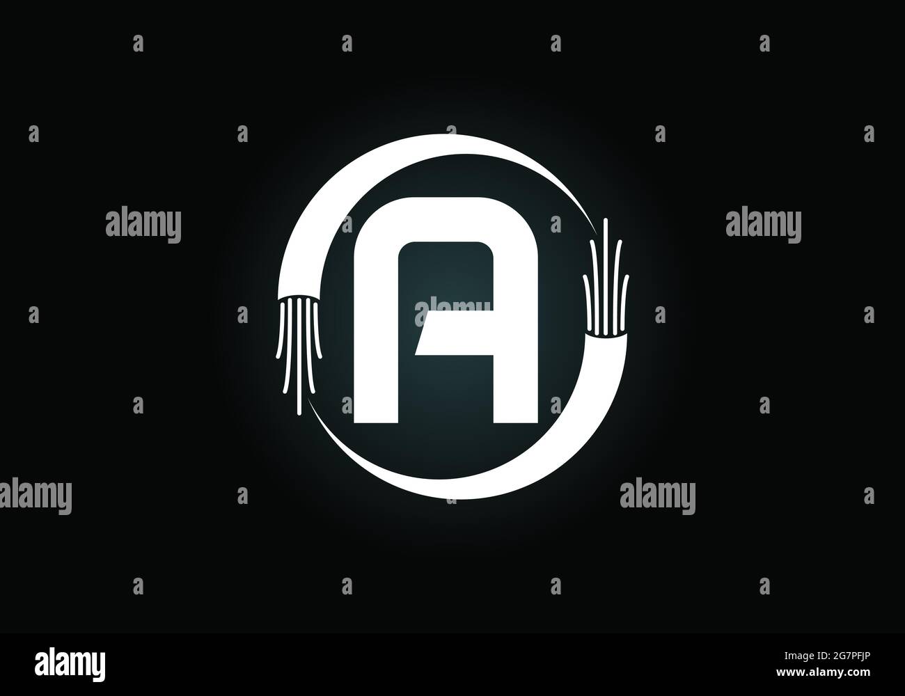 Initial A monogram letter alphabet with electric wire, optical fiber ...
