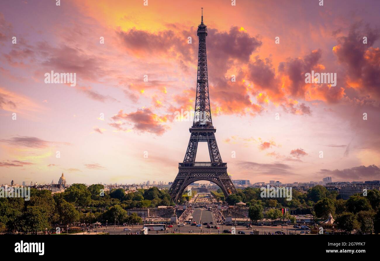 Famous Eiffel Tower in Paris - most famous landmark in the city Stock ...