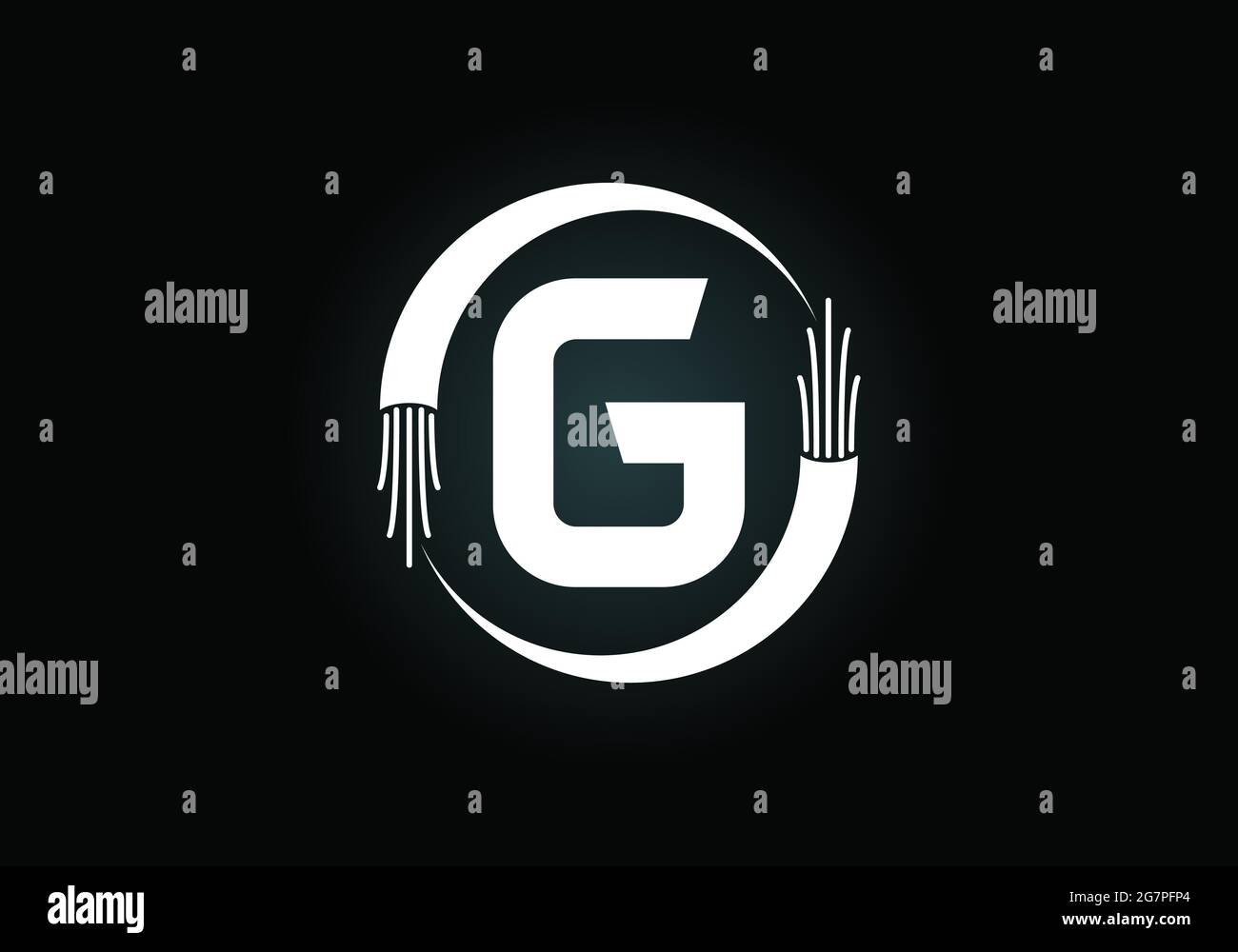 Initial G monogram letter alphabet with electric wire, optical fiber ...
