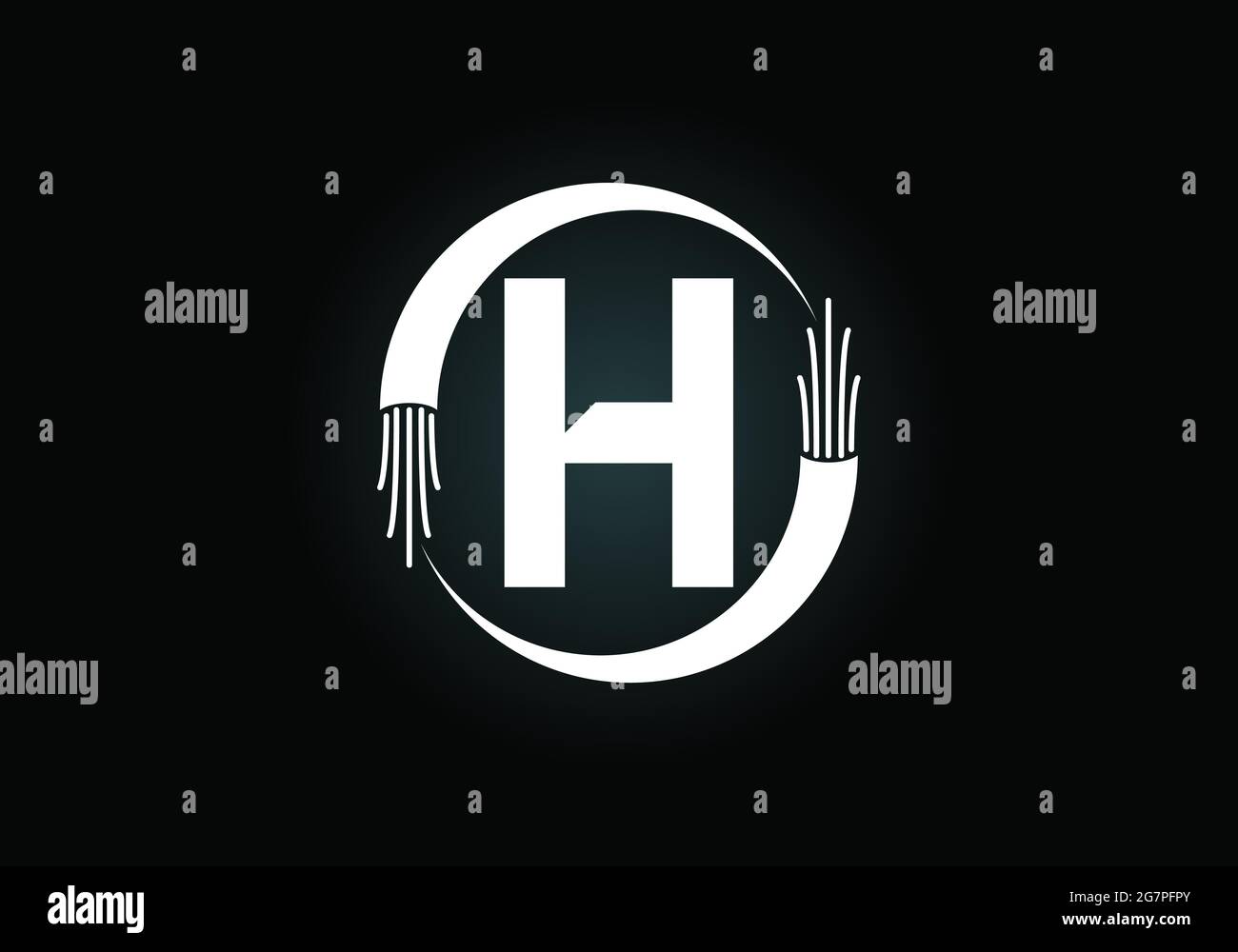 Initial H monogram letter alphabet with electric wire, optical fiber ...