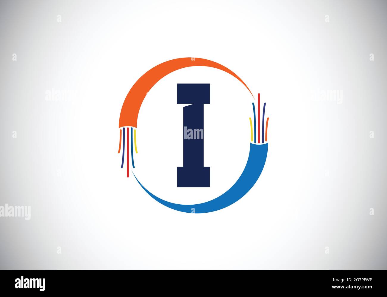 Initial I monogram letter alphabet with electric wire, optical fiber ...