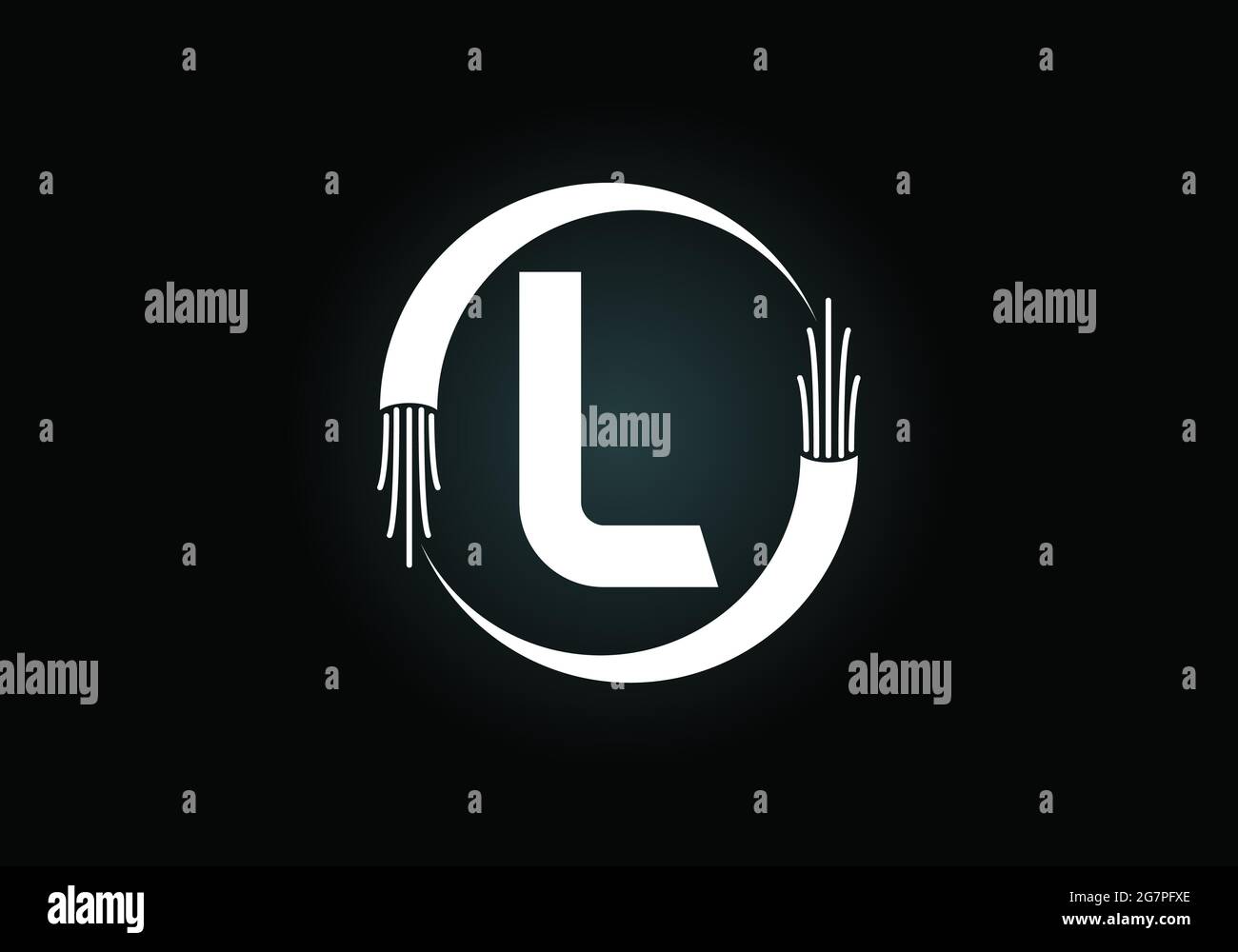 Initial L monogram letter alphabet with electric wire, optical fiber ...