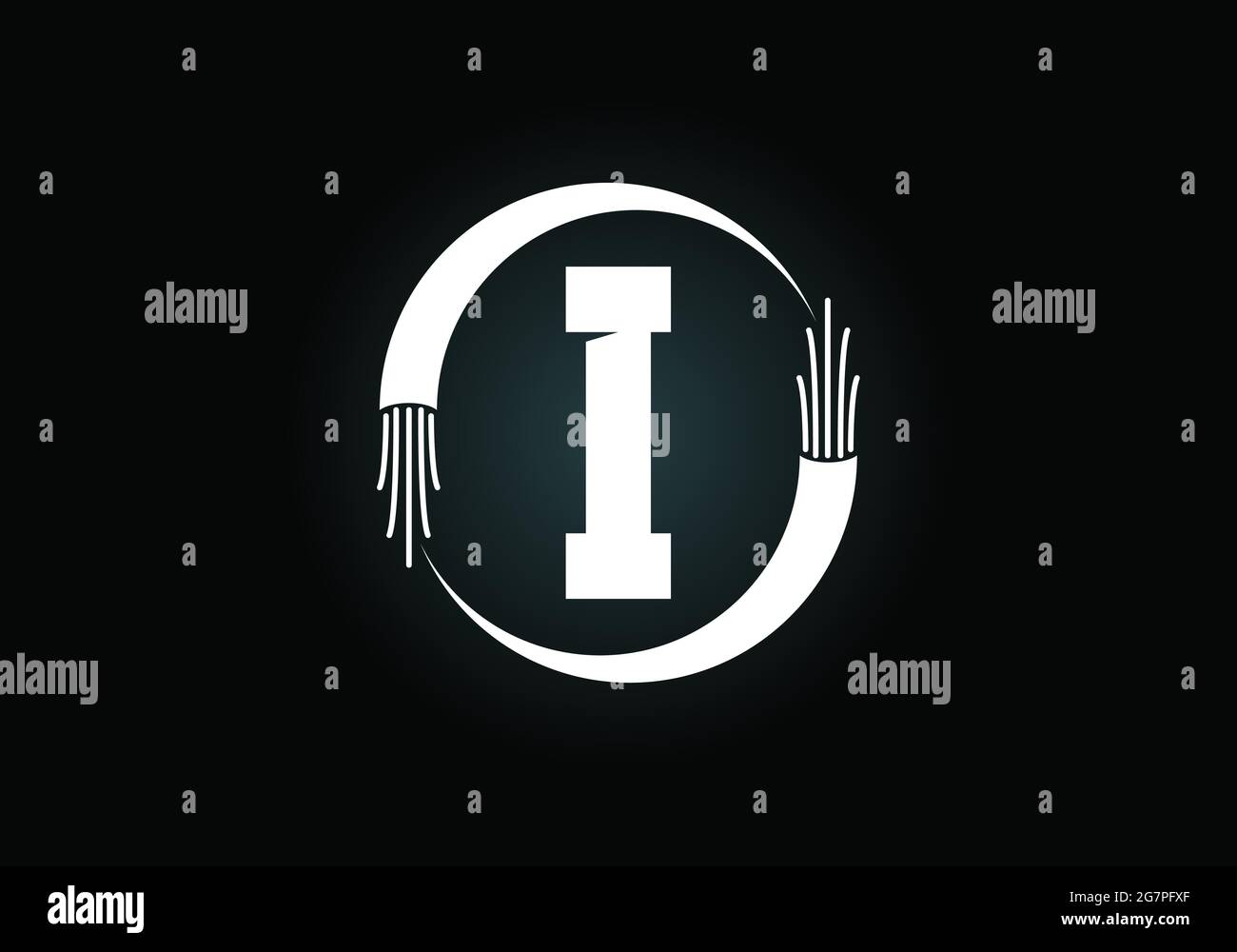 Initial I monogram letter alphabet with electric wire, optical fiber ...