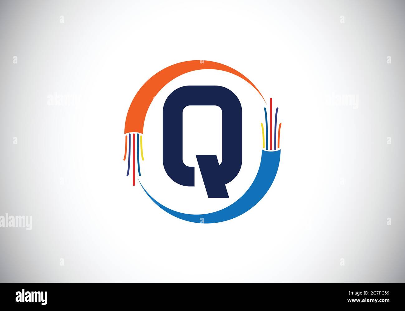 Initial Q monogram letter alphabet with electric wire, optical fiber ...