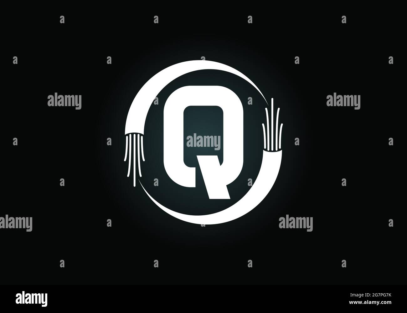 Initial Q monogram letter alphabet with electric wire, optical fiber ...