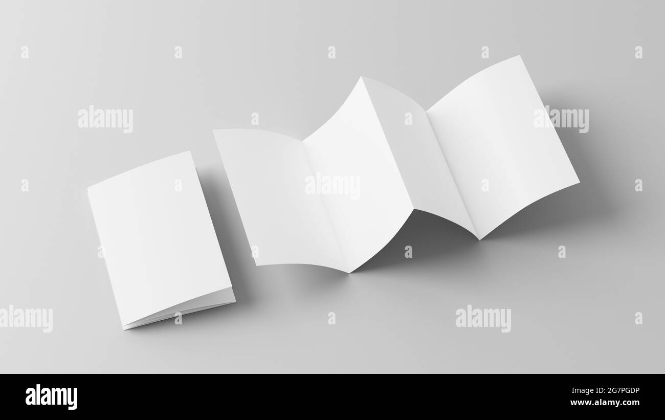 Vertical page zigzag or accordion fold brochure. Four panels, eight ...