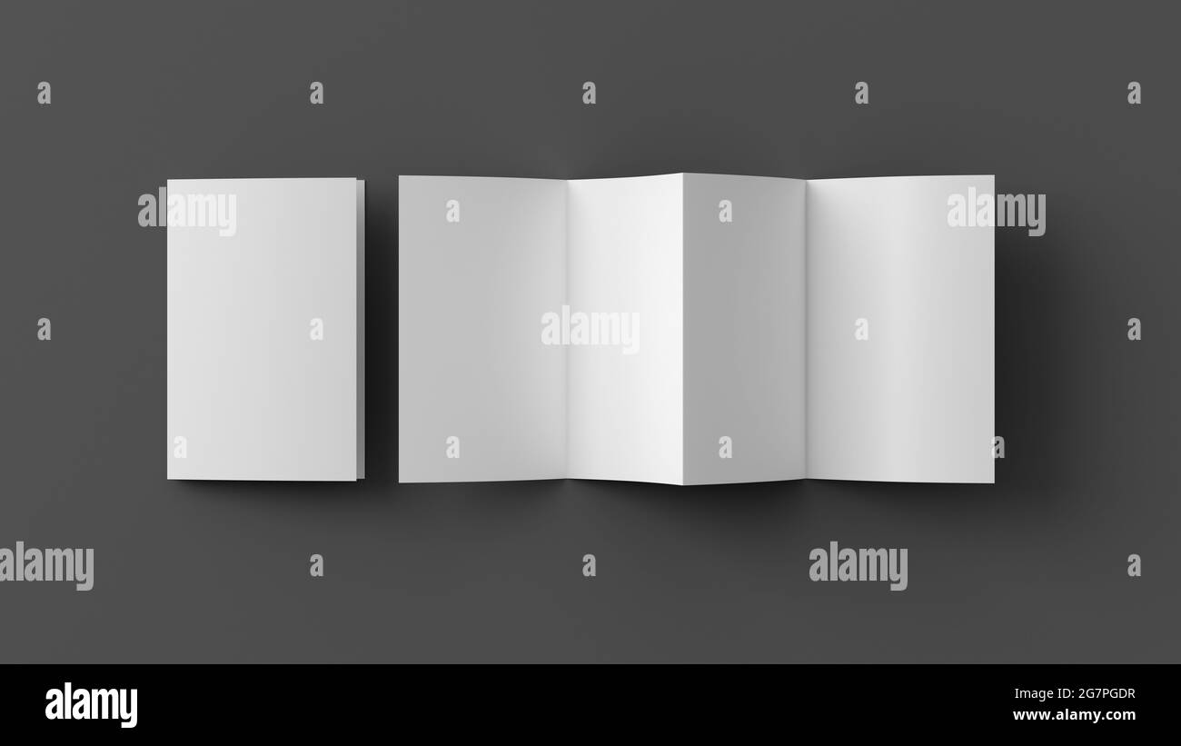 Vertical page zigzag or accordion fold brochure. Four panels, eight ...