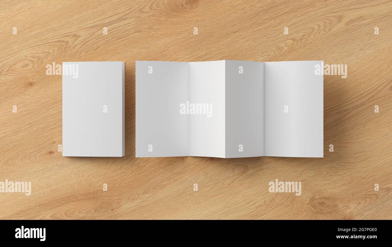 Vertical page zigzag or accordion fold brochure. Four panels, eight ...