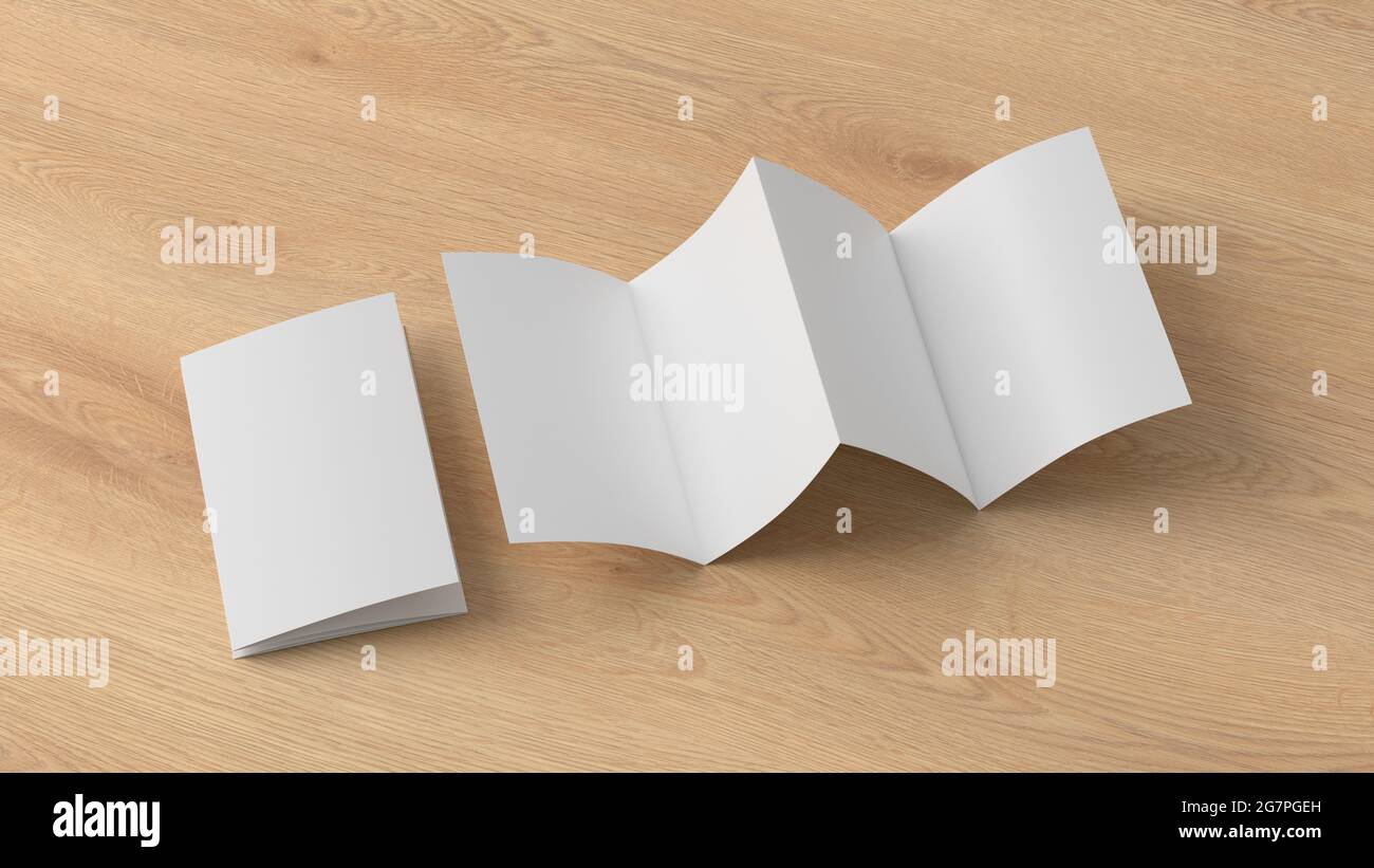 Vertical page zigzag or accordion fold brochure. Four panels, eight ...