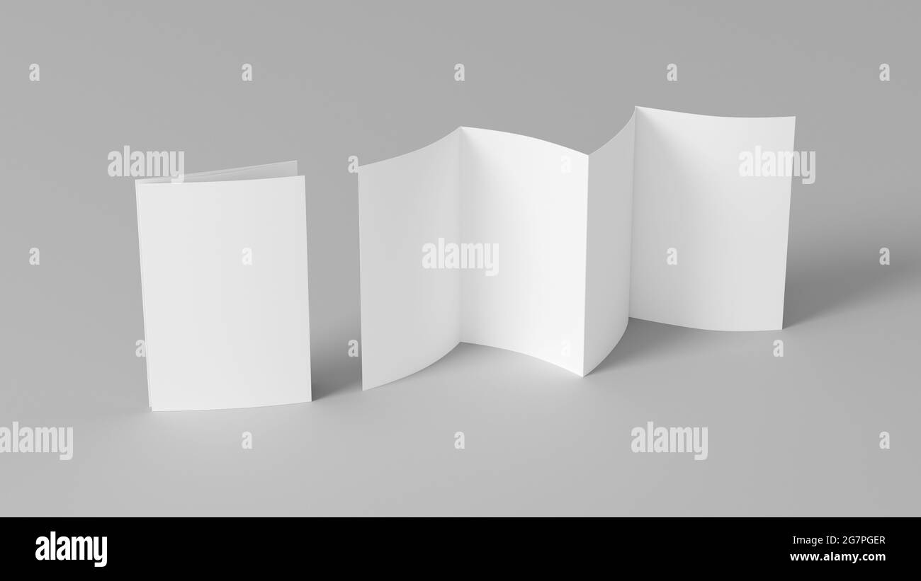 Vertical page zigzag or accordion fold brochure. Four panels, eight ...