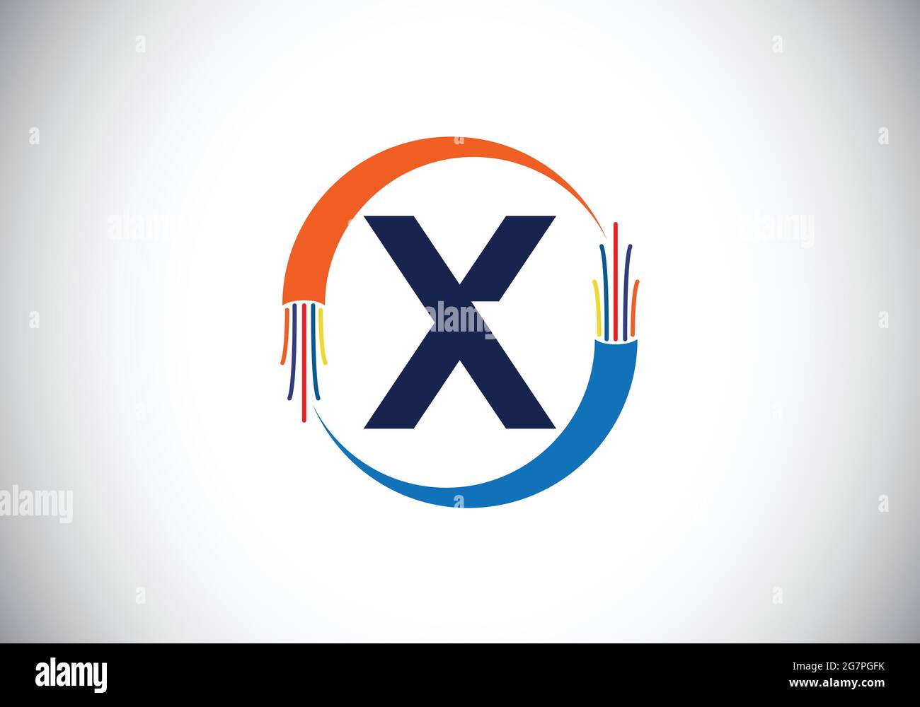 Initial X monogram letter alphabet with electric wire, optical fiber ...