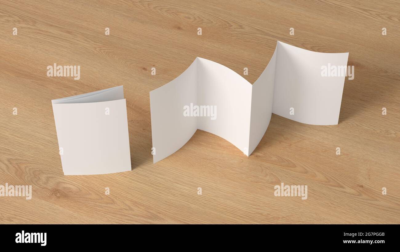 Vertical page zigzag or accordion fold brochure. Four panels, eight ...
