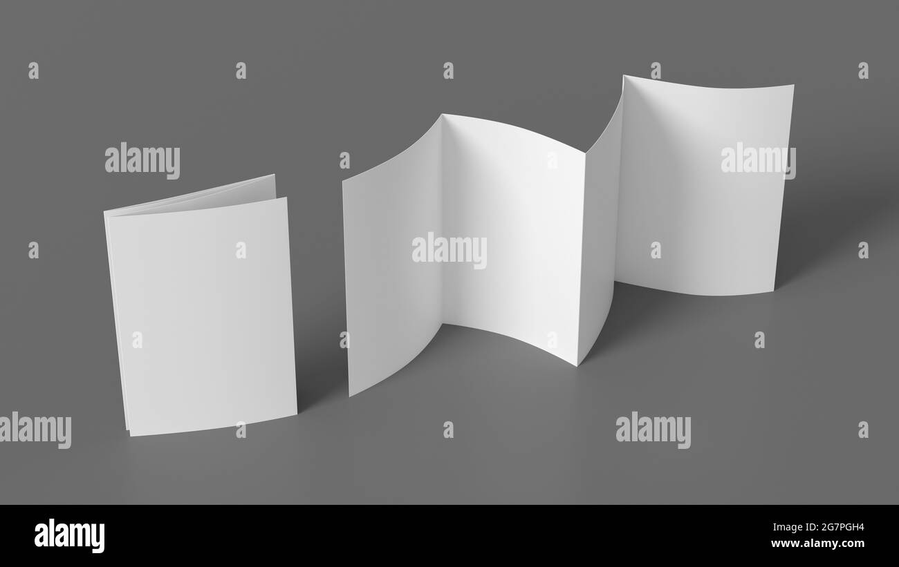 Vertical page zigzag or accordion fold brochure. Four panels, eight ...