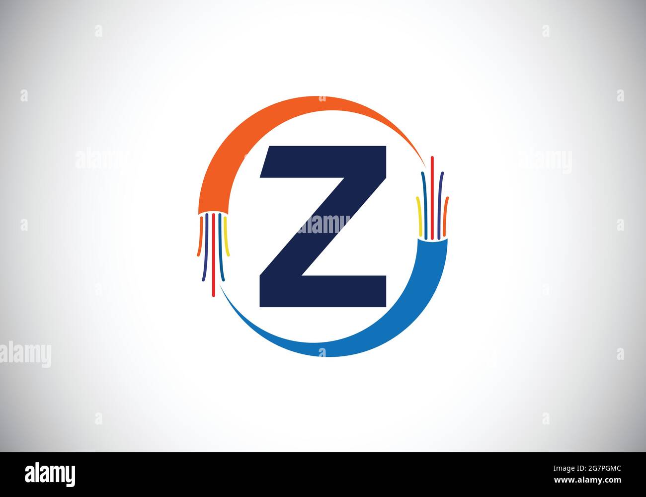 Initial Z monogram letter alphabet with electric wire, optical fiber ...