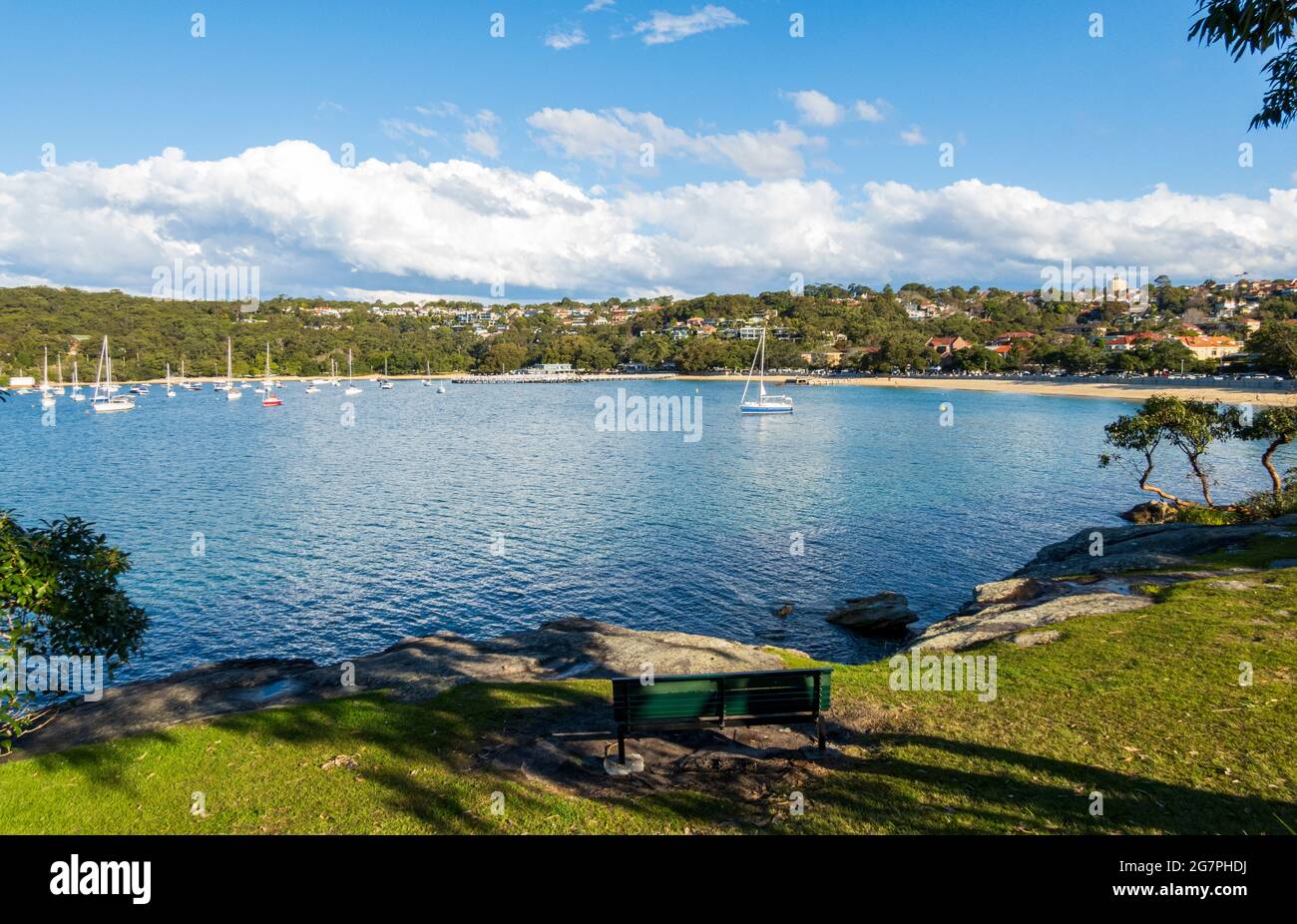 Balmoral Beach, Sydney, Australia. View from island on a sunny day with ...