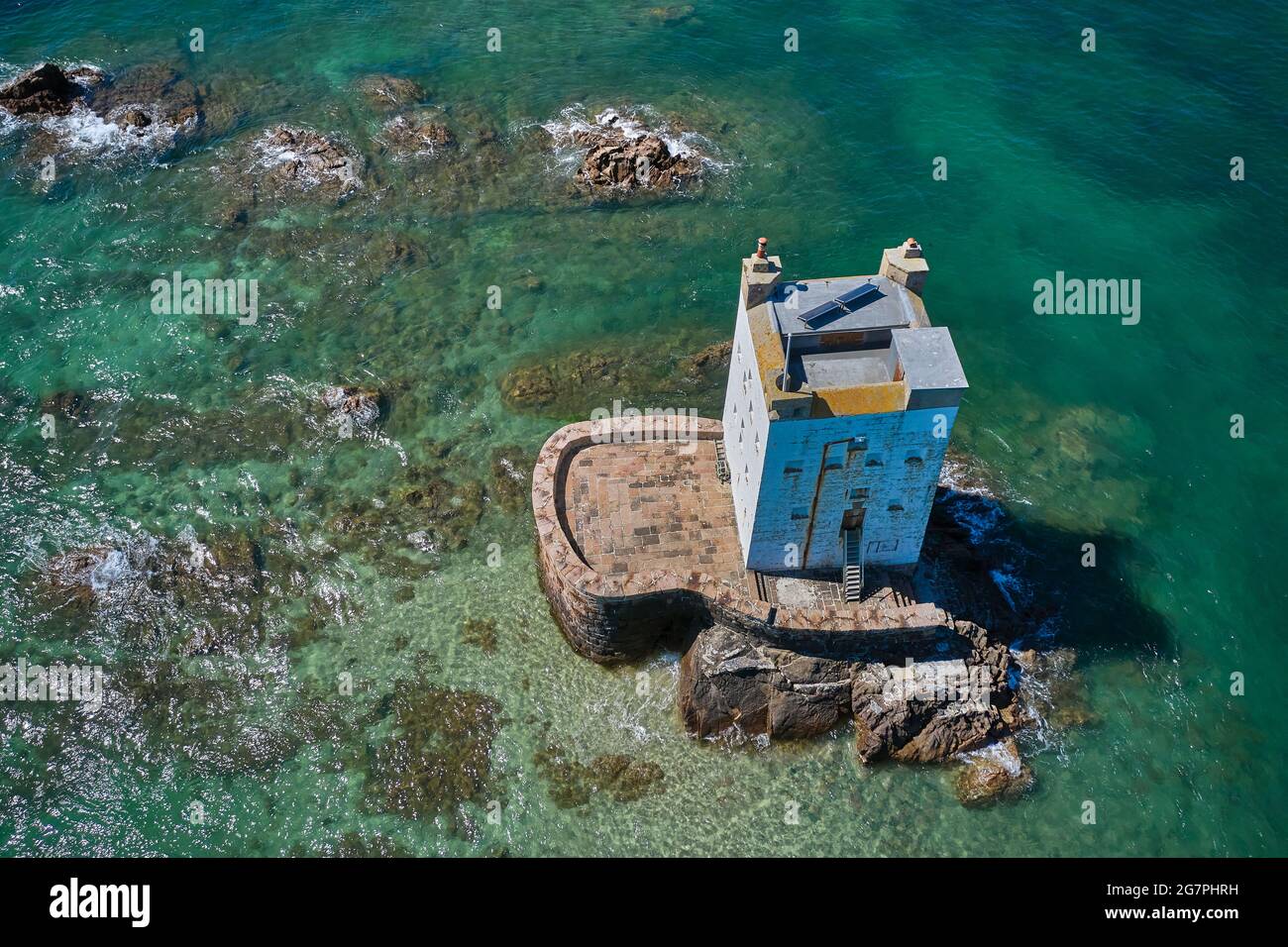 Aerial drone image of Seymour Tower at high tide in the sunshine ...