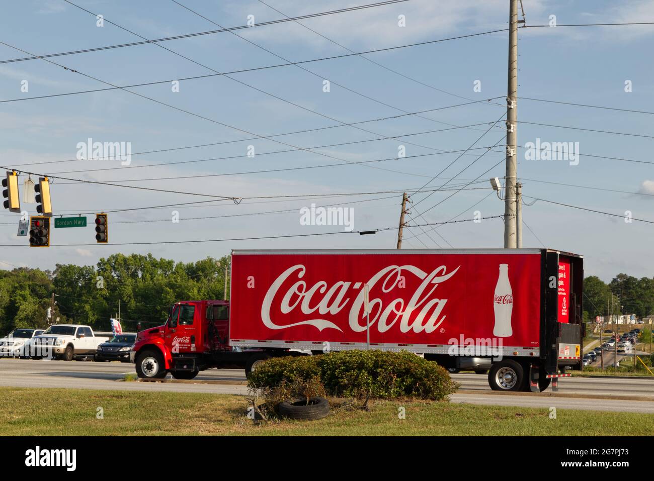Augusta, Ga USA - 04 29 21: Coca Cola semi truck stopped at a red-light ...