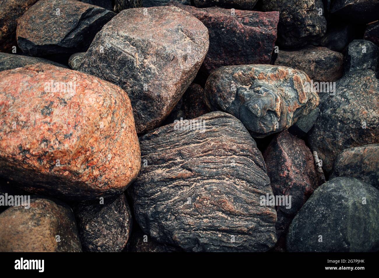 Beautiful scenery of rocks and pebbles on the beach Stock Photo - Alamy