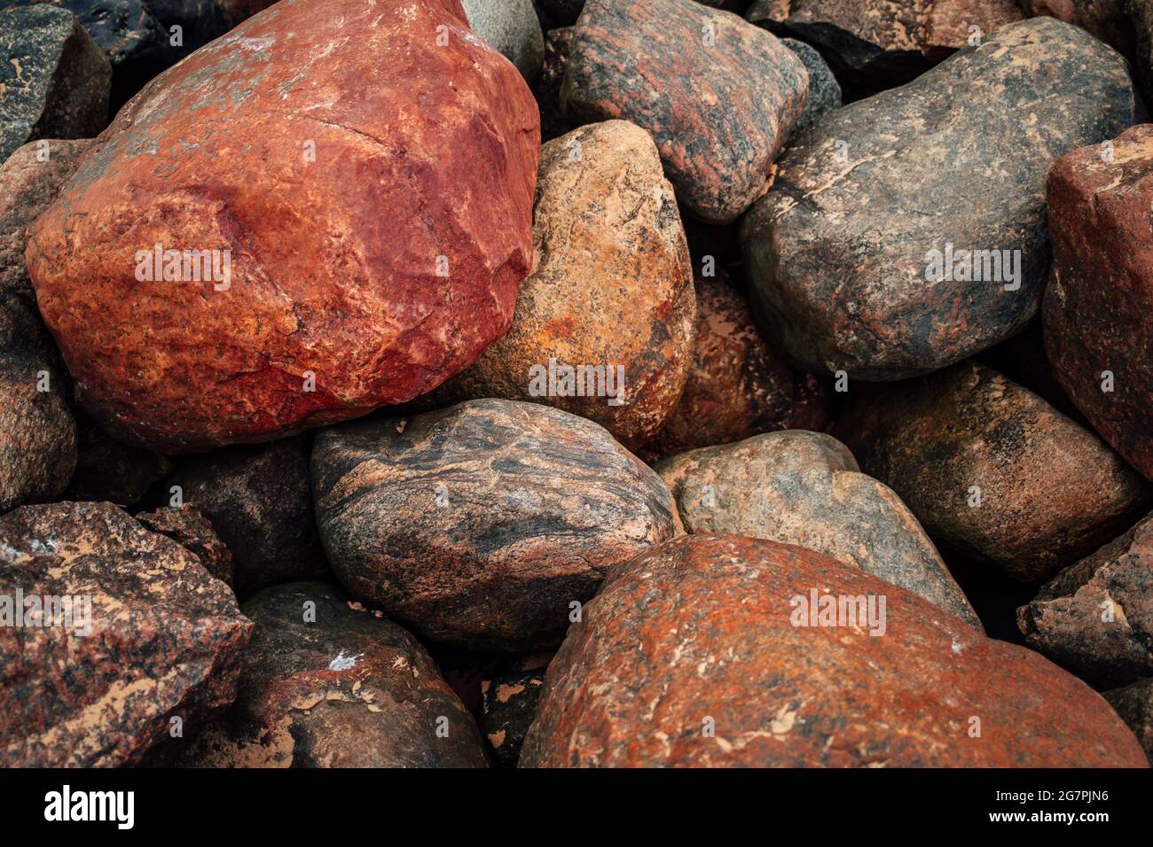 Beautiful scenery of rocks and pebbles on the beach Stock Photo - Alamy