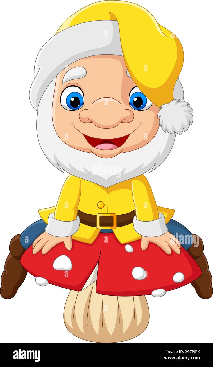 Cartoon funny dwarf sitting on mushroom Stock Vector Image & Art - Alamy