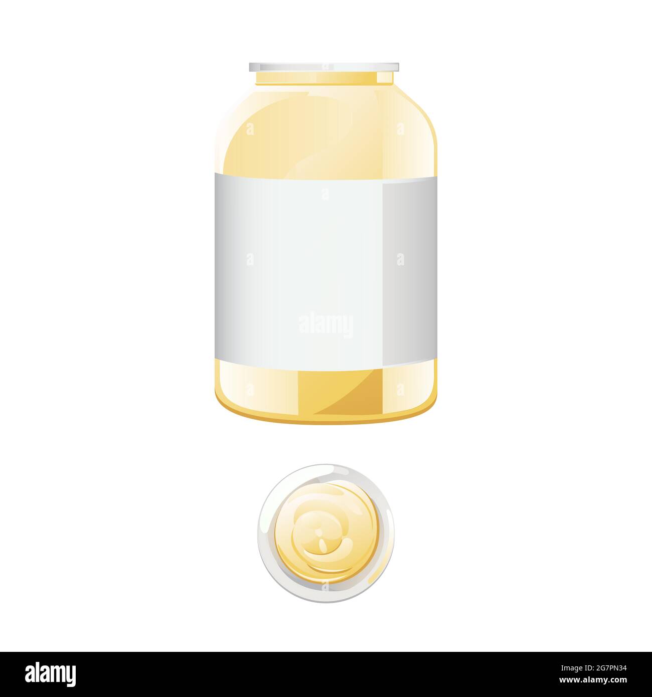 Mayonnaise in glass bottle with ceramic bowl. Jar with white sauce ...
